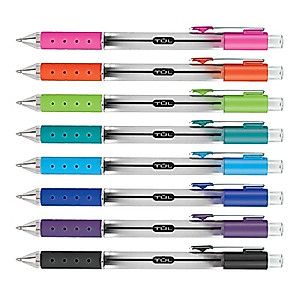 TUL Retractable Gel Pens, Bullet Point, 0.5 mm, Gray Barrel, Assorted Bright Ink Colors, Pack Of 8