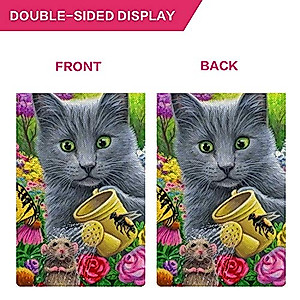 Gormcore Cute Small Cat Garden Flag Kitty Mouse Floral Small Garden Flag Spring Summer Vertical Double Sided Rustic Farmland Burlap Yard Lawn Outdoor Decor 12.5x18
