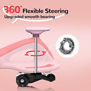 Electric Wiggle Car, ANPABO 2 in 1 Wiggle Car Ride on Toy with Pedal, Adjustable Length, Light Up Wheels, Rechargeable Battery, Anti-Rollover Structure, Swing Car with Music for Kids 3 Years and Up