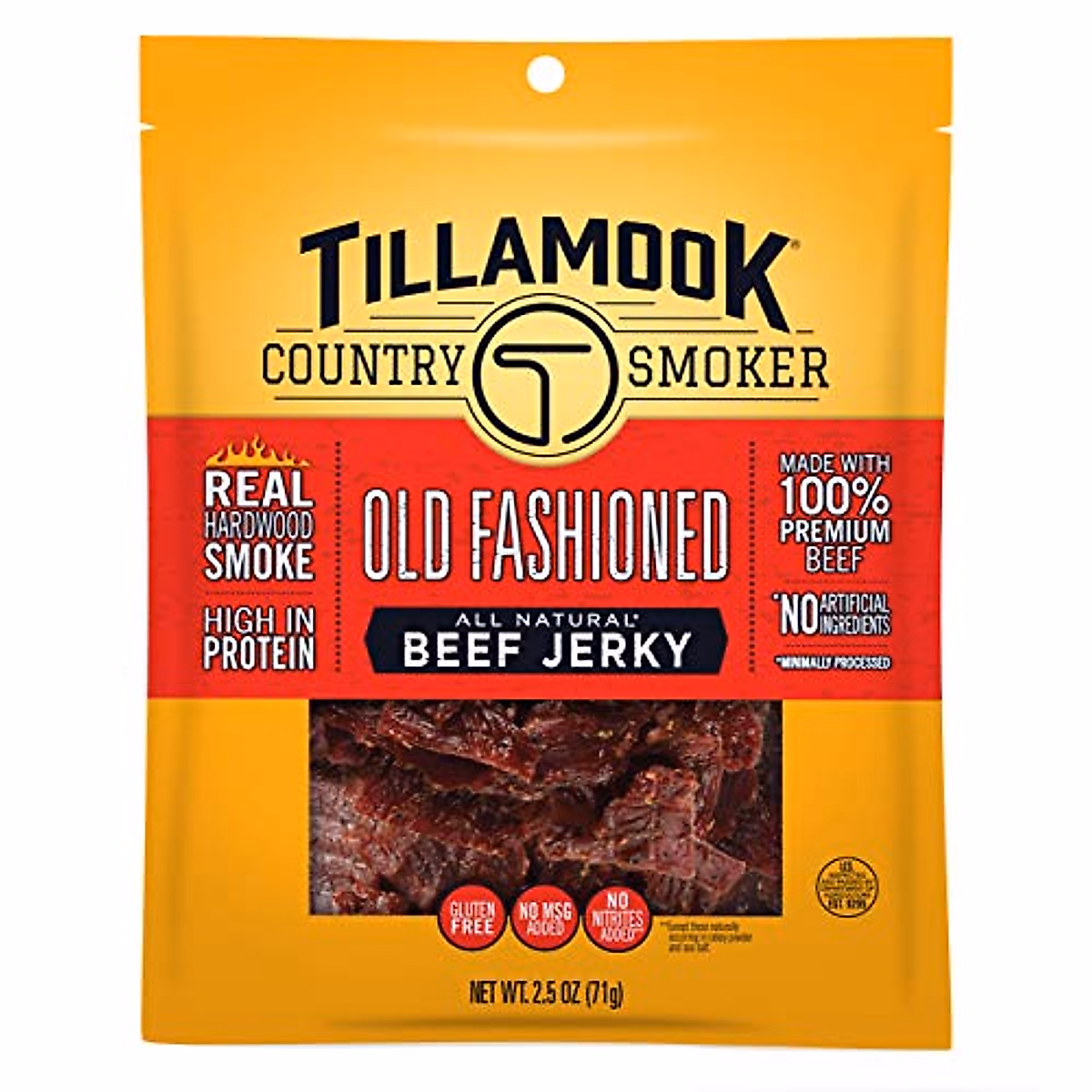 Tillamook Country Smoker Real Hardwood Smoked Beef Jerky, Old Fashioned, 2.5 Ounce