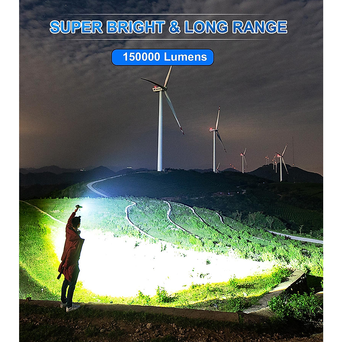 NJ FOREVER Rechargeable Flashlight High Lumens, 150000 Lumens Super Bright LED Flash Light, 5 Light Modes, IPX6 Waterproof Powerful Handheld Flashlight for Camping Hiking Outdoor