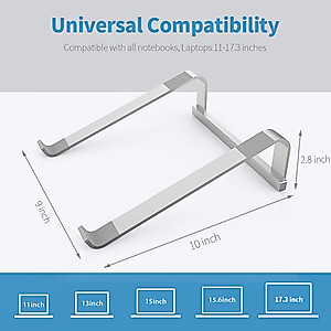 Laptop Stand for Desk，Stable MacBook Pro Stand，Ergonomic Aluminum Computer Riser for 12 13 15 16.2 inch ，Computer Cooling Stand for Mac MacBook Pro Air,HP, Dell, More PC Notebook (Silver)