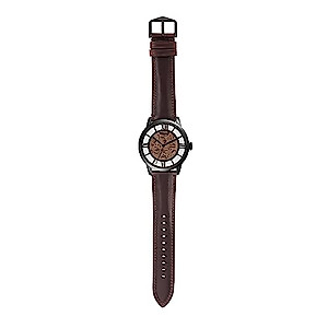Fossil Men's Townsman Automatic Stainless Steel and Leather Three-Hand Skeleton Watch, Color: Black, Cognac (Model: ME3098)
