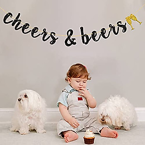 INNORU Cheers & Beers Banner, Black Glitter Cheers to 2023 Banner, Happy New Year, Happy Birthday, Wedding, Bachelorette, Engagement, Graduation Party Decorations