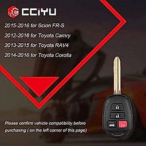 cciyu 1PC Uncut 4 Buttons Keyless Entry Remote Fob Case Replacement for Scion FR-S for Toyota Camry Corolla RAV4 (HYQ12BDM, HYQ12BEL)