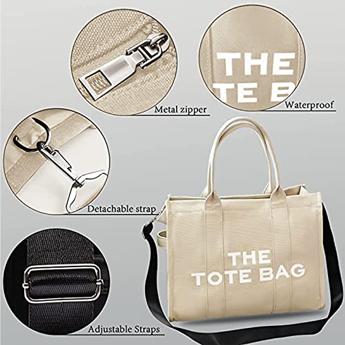 Gourafno The Tote Bag for Women, Canvas Crossbody Tote Bags with Zip Casual Canvas Shoulder Bags for Work School and Trave