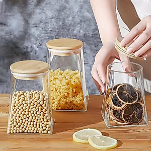 WEIRUIFANZHI 3 Pack Glass Food Storage Jars with Bamboo Lids Set Clear Airtight Canisters Kitchen Decorative Containers for Candy,Cookie Coffee,Sugar,Spice(17OZ/25OZ/32OZ)