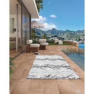 Tree Forest Outdoor Rugs for 5'x8' Patios Clearance, RV Camping Mat Rug Portable Outside Rug Indoor Outdoor Area Rug Mat for Beach Deck Pool Abstract Winter Branch Nature Black Grey