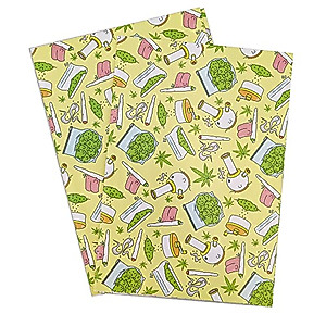 Green Card Greetings Gift Wrapping Paper Sheet, Colorful Hemp Theme, Pipe, Joint Pattern, 2 Sheets - 15 sq. ft. total