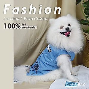 DeerBAO pet Denim Vest,Blue Washed Denim Dog Undershirt,Cute Fun Cool Dog and cat Clothes for Small and Medium Dogs and Cats (XS)