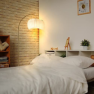 Brightech Wave Arched Floor Lamp – Unique Hanging Wicker Shade for Living Rooms – Rattan Style Matches Boho and Other Décor – Arcs Over Sofas and Dining Tables for Compliments - Brass