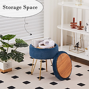 Cplxroc Footrest Footstools Round Faux Fur Ottoman with Storage Space Soft Vanity Chair Seat Coffee Table Ottoman Small Side Table Metal Legs with Adjustable Footings