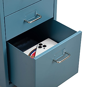 HollyHOME 3 Drawer Mobile Storage Cabinet, Metal Storage Dresser Cabinet with Castor Wheels, Small Organization Chest for Home Office, Easy Assembly Without Screws, Dark Blue