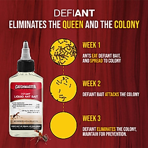 Catchmaster Defiant Liquid Ant Bait with 4 Reusable Bait Stations, Multi-Surface Ant Killer for Home, Discrete Ant Traps Indoor & Outdoor, Pest Control Traps, Reduce & Remove Ant Infestation Colonies