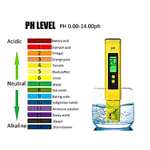 pH Meter for Water Digital pH Meter-High Accuracy Pocket Size PH Tester Pen 0.01 with 0-14 pH Tester for Household Drinking Water Hydroponics Swimming Pool Aquarium Spa(Yellow)