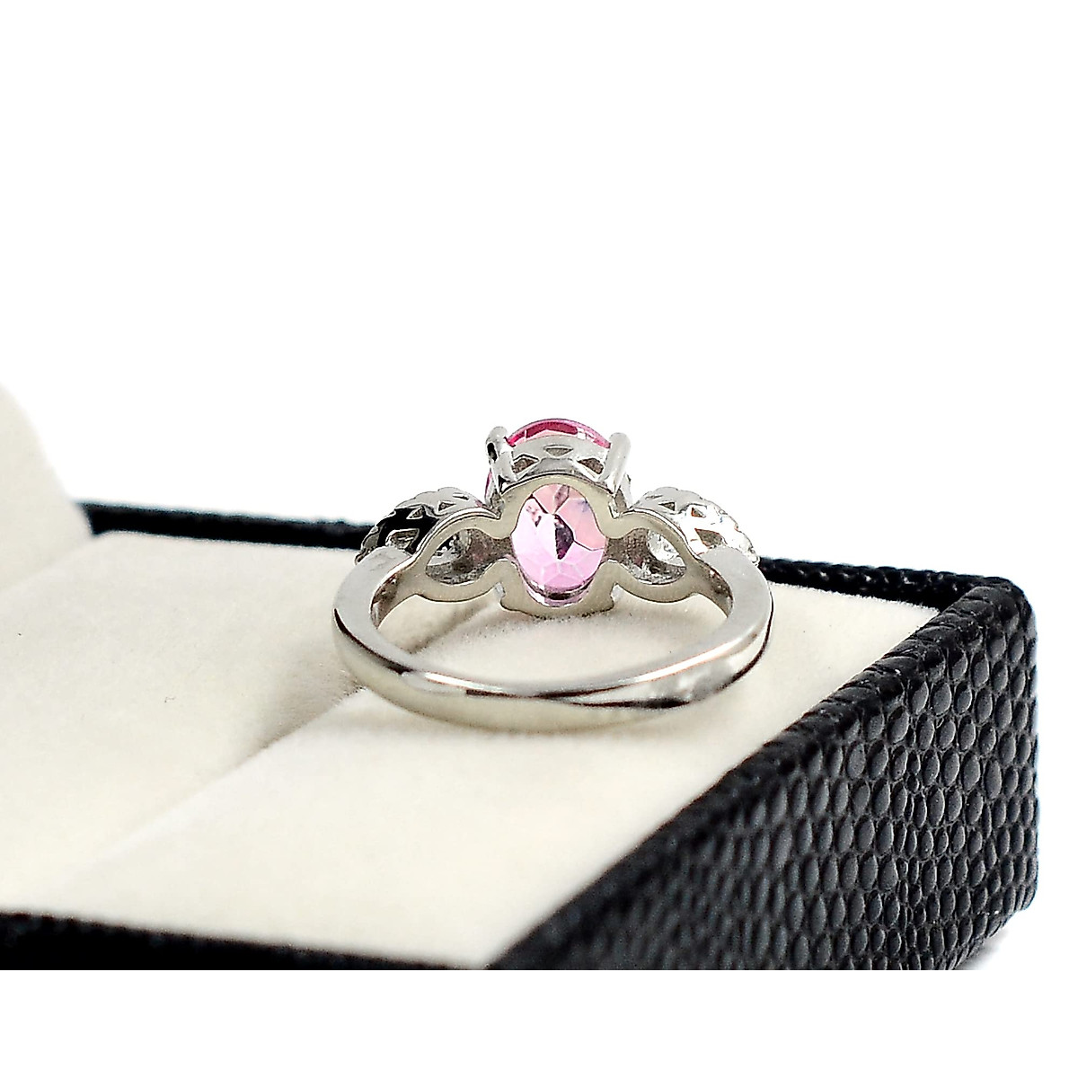 Natural 9X7 MM Oval Cut Pink Topaz Gemstone 925 Sterling Silver Wedding Jewelry Solitaire Unisex Proposal Engagement Ring Bridal Ring Gift For Her (Rhodium Plated Silver, 10)