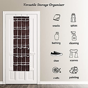 Over The Cabinet Door Organizer with 24 Mesh Pockets, 58x17 inch Behind the Pantry Door Storage Organizer, Back of Bathroom Door Storage Organizer, Brown