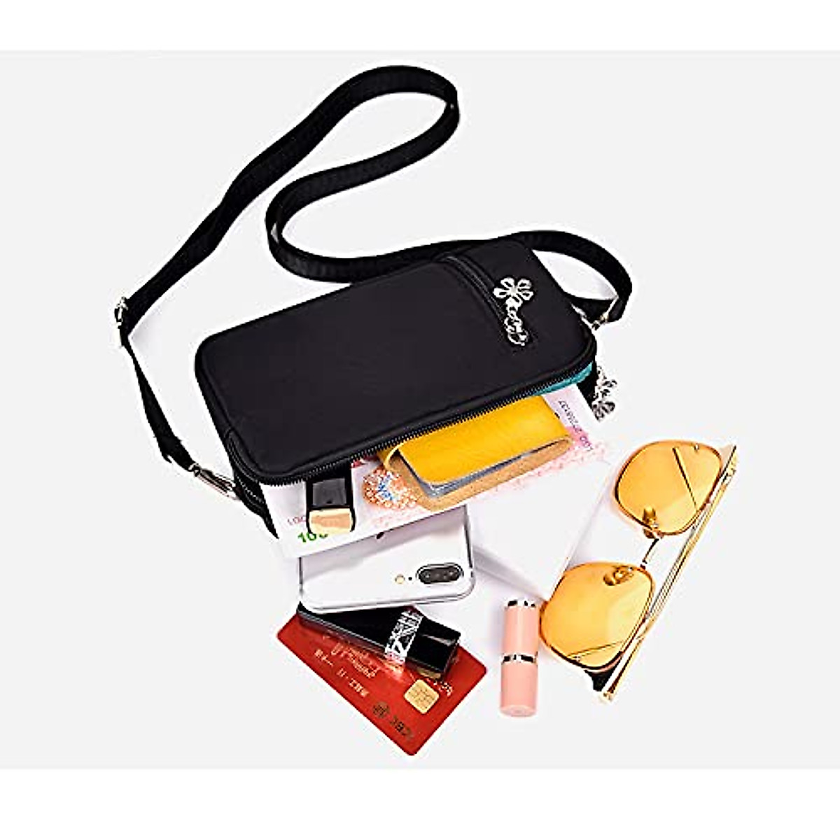 Cell Phone Crossbody Bag Small Wrist Pouch Purse for Google Pixel 6 5 4a 5G 4 XL 3a 3XL, iPhone 13 12 Pro Max, iPhone 11 Pro Max X XR, XS Max, OnePlus 9, 8 8T Nord, BLU G90 G5 G6 (Black)