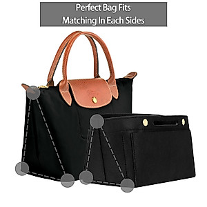 ETTP Purse Organizer Insert for le pliage Tote，Handbag Organizer Compatible with le pliage Shoulder Bag Large/Small,LE PLIAGE Top Handle Small/Medium (Black, Large)