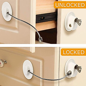Maveek 3 Pack Child Safety Refriderator Lock, Cabinet Lock with 3 Keys, Drawer Lock with 6 Extra Strong Adhesive Stick Pads for Fridge Freezer Glass Door Window Baby Proof No Tools No Drilling White