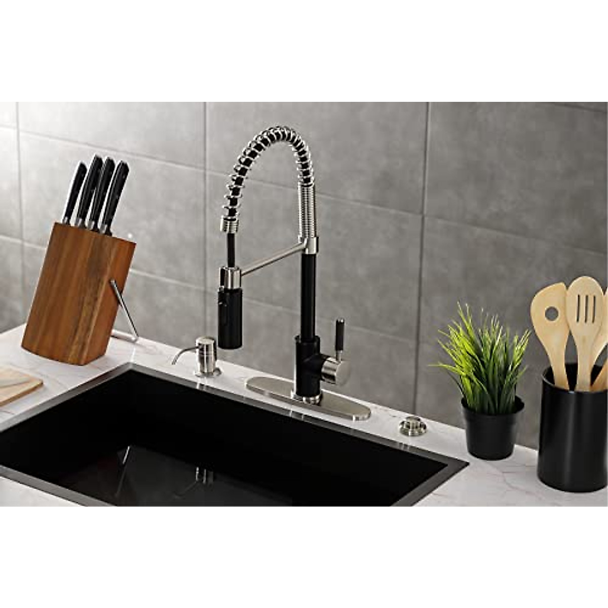 Kingston Brass LS8779DKL Kaiser Pre-Rinse Kitchen Faucet, 8 Inch in Spout Reach, Matte Black/Brushed Nickel