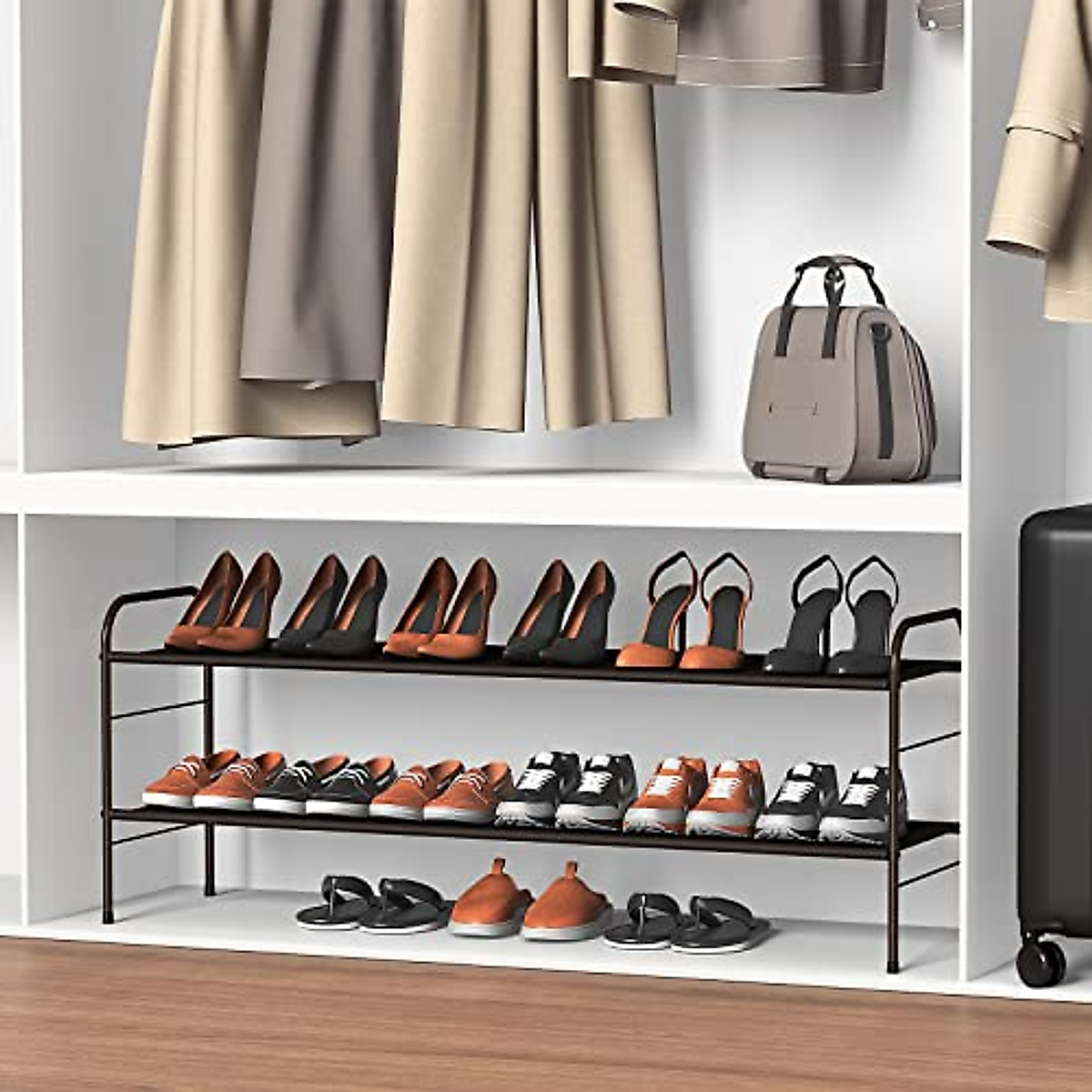 Coonoor 2-Tier Long Shoe Rack Storage for Wide Shoe Shelf Organizer,Bronze