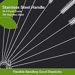 Straw Cleaner Brush Set, 10 Pieces 10 Inch Stainless Steel Handle Straw Brush Set, Extra Long Straw Brush for Tumbler, Sippy Cup, Water Bottle and Tubes (10inch)