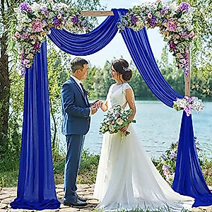 Wedding Arch Draping Fabric Blue 20FT 2 Panels Chiffon Fabric Drapery Royal Blue Sheer Backdrop Curtains Wedding Arches for Ceremony Sheer Fabric for Ceiling Drapes Bridal Archway Wedding Arch Drape