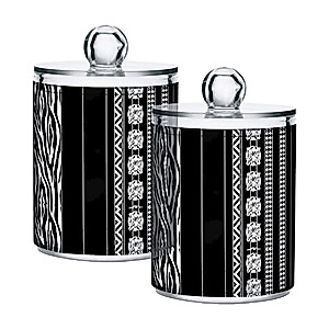 Oyihfvs Seamless Zebra Diamonds Black White Vertical Stripes 2 Packs Clear Plastic Jar with Lid, Airtight Food Translucent Jars, Makeup, Food Storage Containers for Kitchen Cookie, Tea