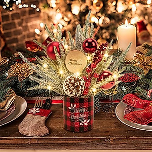 AILANDA Small Christmas Tree with 20LED Lights, 13.4" Artificial Mini Tabletop Christmas Tree with Xmas Ball Ornaments Pine Cone Berry for Table Thankgivings Christmas Decorations Home Indoor Decor