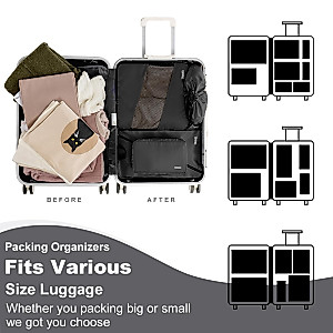 Compression Packing Cubes for Suitcases, 6 Set Large Travel Luggage Organizer Bags with Drawstring Laundry Bag, Toiletry Bag & Shoe Bag for Travel Essentials (black)