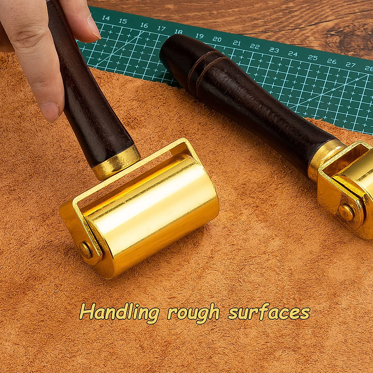 OSSIJAY Leather Press Edge Roller, Wooden Handle Leather Rolling Craft Roller, Leather Edge Creaser, Seam Roller for Leather, Leather Craft Laminating Tool for Leather Craft (1in)