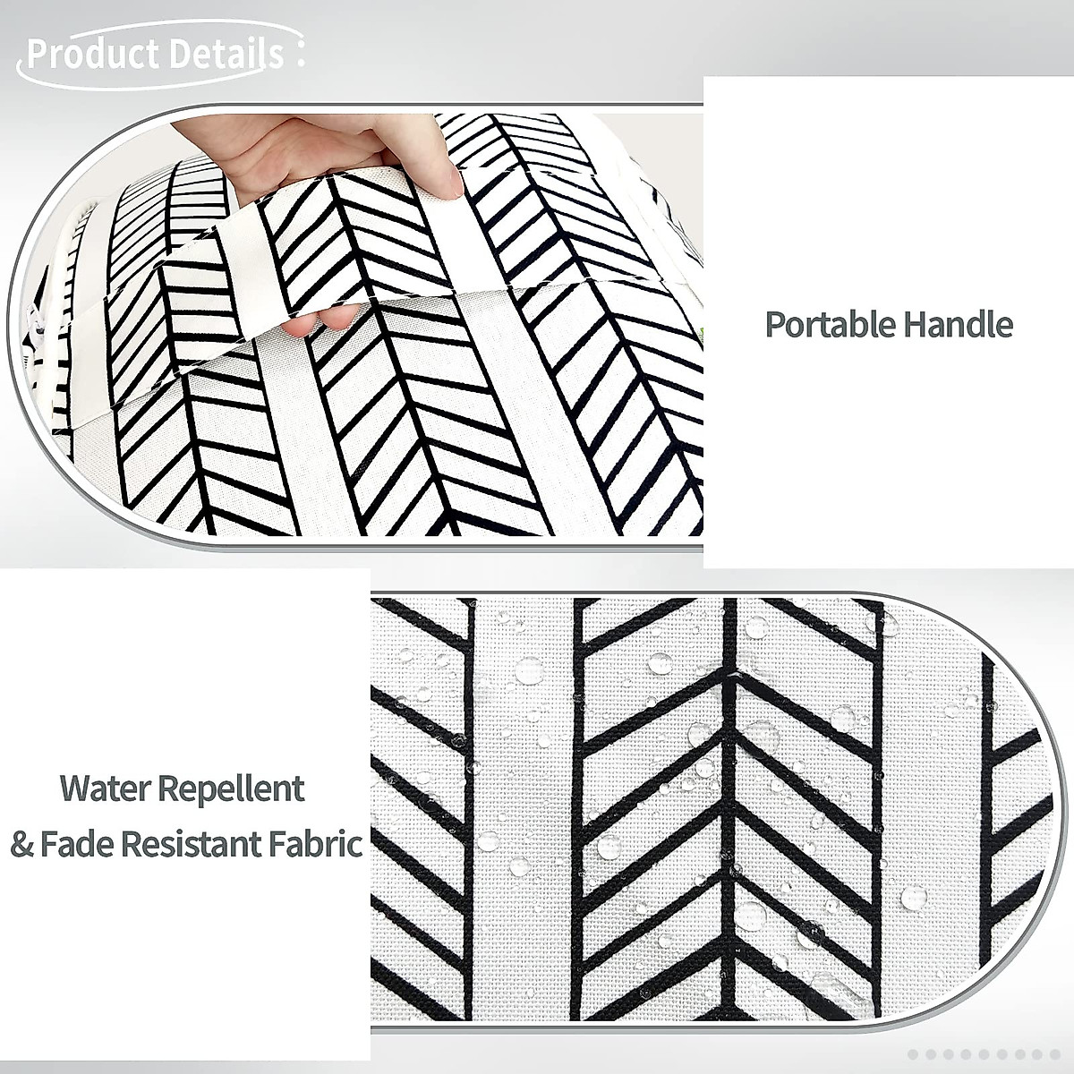 TWLEAR Indoor/Outdoor Inflatable Ottoman D21 x H9 inch, Round Footstool Inflatable Foot Rest Ottoman with Handle, Portable Ottoman Pouf for Patio, Garden, Camping, Home, Herringbone Black White