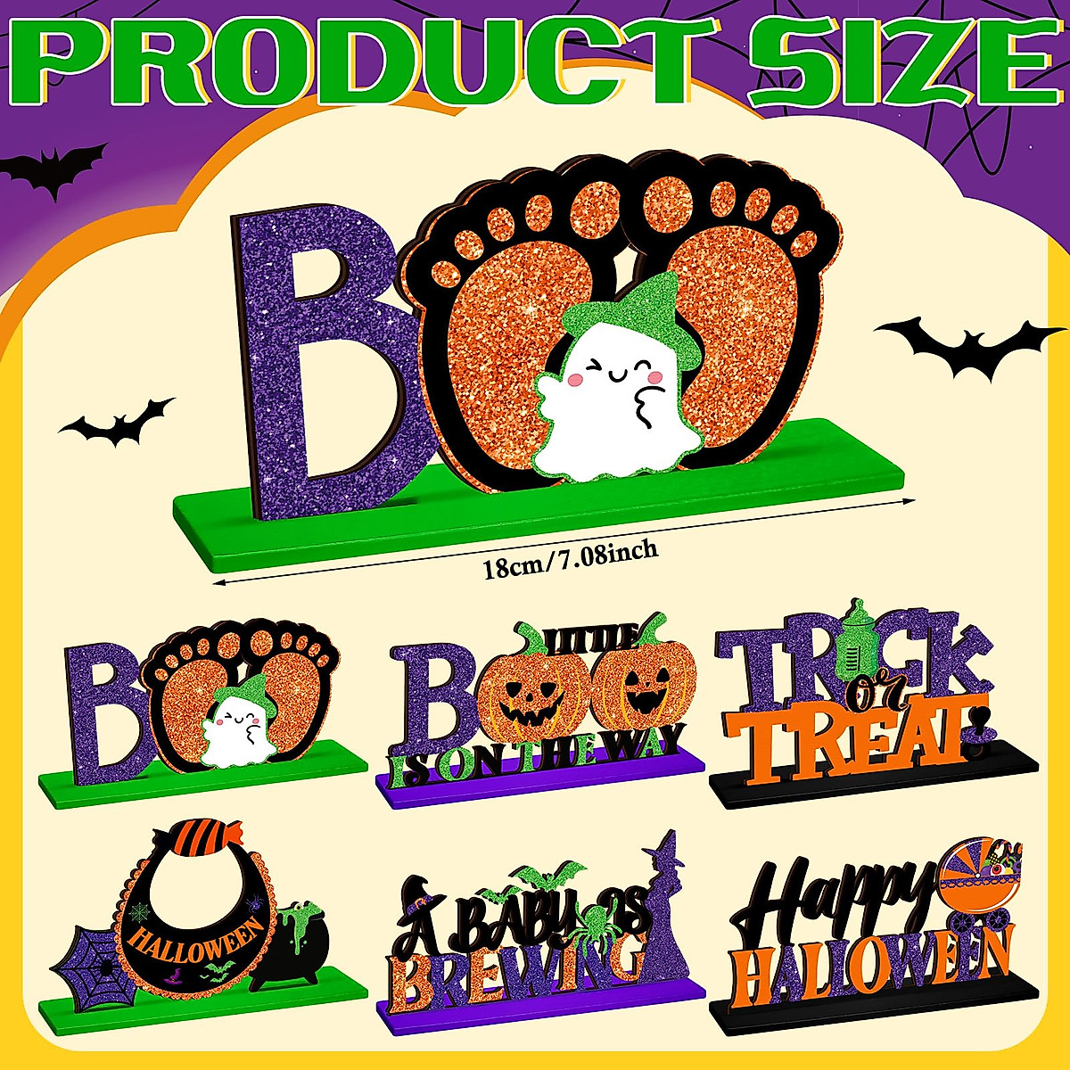Threehoney 6 Pcs a Baby is Brewing Halloween Table Centerpiece Wooden Pumpkin Table Centerpiece Black Purple Witch Block Sign Halloween Baby Shower Decorations for Dinner Gender Reveal Party