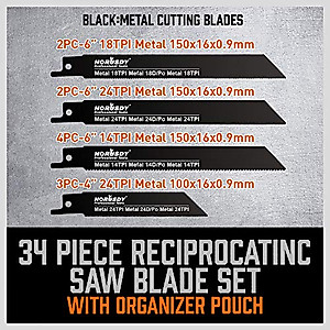 HORUSDY 34-Piece Reciprocating Saw Blades Set, Metal & Woodcutting Saw Blades, Sawzall Blades with Pouch.