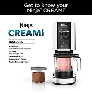 Ninja CREAMi Ice Cream Maker, 7 One-Touch Programs, with (2) Pint Containers & Lids, Compact Size, White