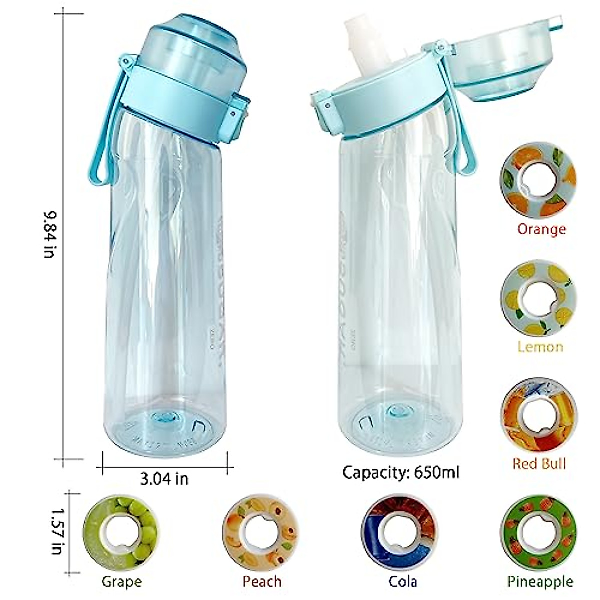 Napolju Air Up Water Bottle,650ML Scent Water Cup with 7 Flavour Pods,Leak Proof Sports Water Cup with Straw Suitable for Outdoor Sports,Gifts From Friends, Birthday Gifts (Blue)
