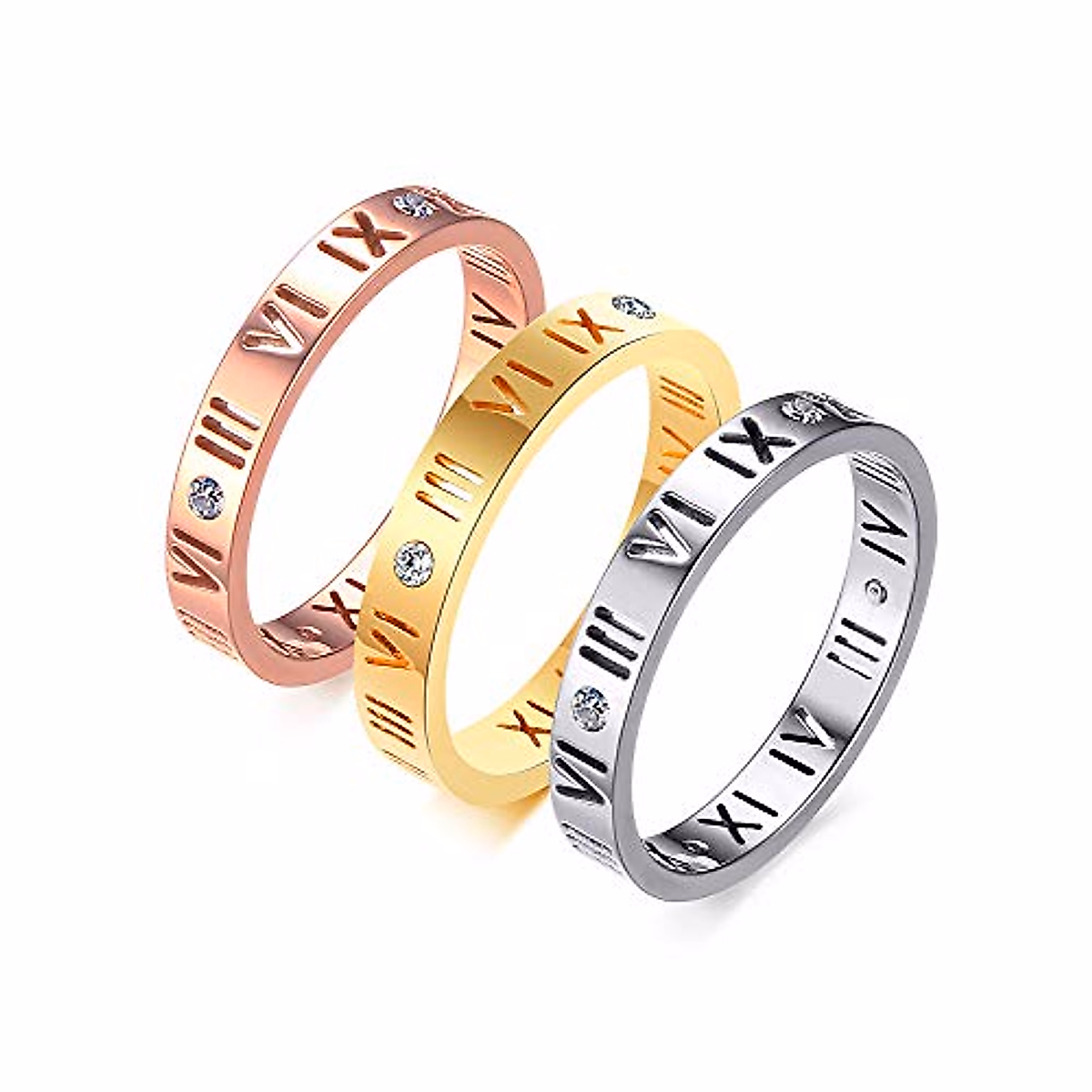VNOX Roman Numeral Love Ring Wedding Band Engagement Promise Rings Set Valentine's Day Gift for Women Sister Wife