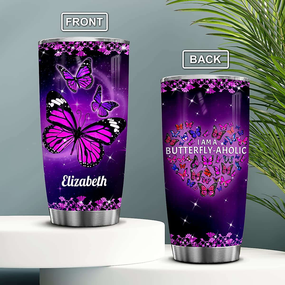 Wassmin Butterfly Tumbler Personalized Gift Stuff For Women Girls Lady Mom Custom Name Jewelry Drawings Style Tumblers 20oz 30oz Coffee Travel Mug Birthday Christmas Customized Cup Gifts (Purple)