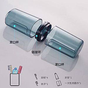 2pcs Travel Toothbrush Toothpaste Case with Cup,Portable Business Trips Wash Cup Holder Organizer for Trips and Daily Use (Bule+Grey)