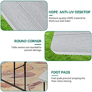 YITAHOME 6FT Large Folding Picnic Table w/Easy Assembly Steel Frame & Wood Like Tabletop, All Weather Folding Picnic Tables with benches Ideal for Yard Patio Lawn Party, White