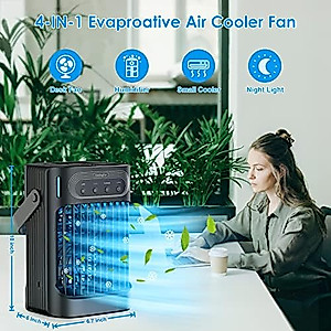Portable Air Conditioners Cooling Fan – Daonsuty Mini Conditioner, Evaporative Cooler with 3 Cool Mist & Speeds, 7 Night Light 2-8H Timer, Personal for Bedroom Office Camping Black JBN-001
