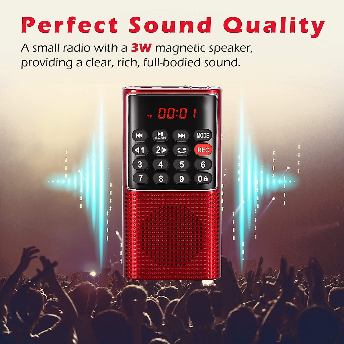 PRUNUS J-328 Mini Portable Pocket FM Radio MP3 Walkman Radio with Recorder, Lock Key, SD Card Player, Rechargeable Battery Operated(NO AM) Red