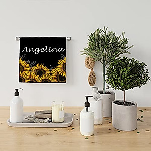 Custom Name Vintage Sunflowers Hand Towel Soft Absorbent Bath Towel Personalized Cute Love Fingertip Towel Quick Dry Kitchen Dish Towels for Bathroom Gym Spa Hotel Bar 30 x 15 Inch