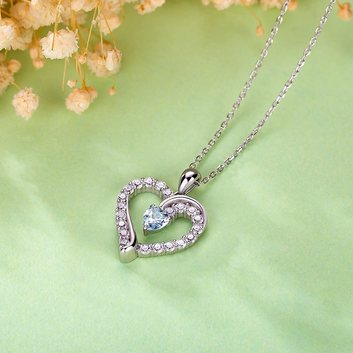 Heart Jewelry Necklaces for Women 925 Sterling Silver Birthstone Necklace Birthday Gifts for Women Wife Mom