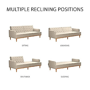 Mr. Kate Stella 80 Inch Futon Sofa Bed, Modern Upholstered Couch Sleeper with Button Tufted Back and Wood Trim, Tan