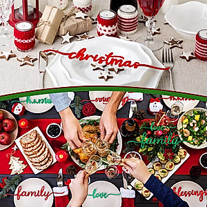 Maitys 18 Pieces Merry Christmas Wooden Cutout Red Xmas Sign Letter Plate Ornaments Rustic Merry Sign Wooden Cutout Believe Joyful Merry Peace Noel Jolly Plates Ornament for Home Christmas