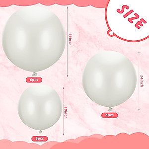 Charnoel 18 Pack 24 Inch Balloons Large Latex Balloons 36 Inch 18 Inch Giant Round Balloons Big Macaron Balloons for Wedding Birthday Party Baby Shower Decorations (White)