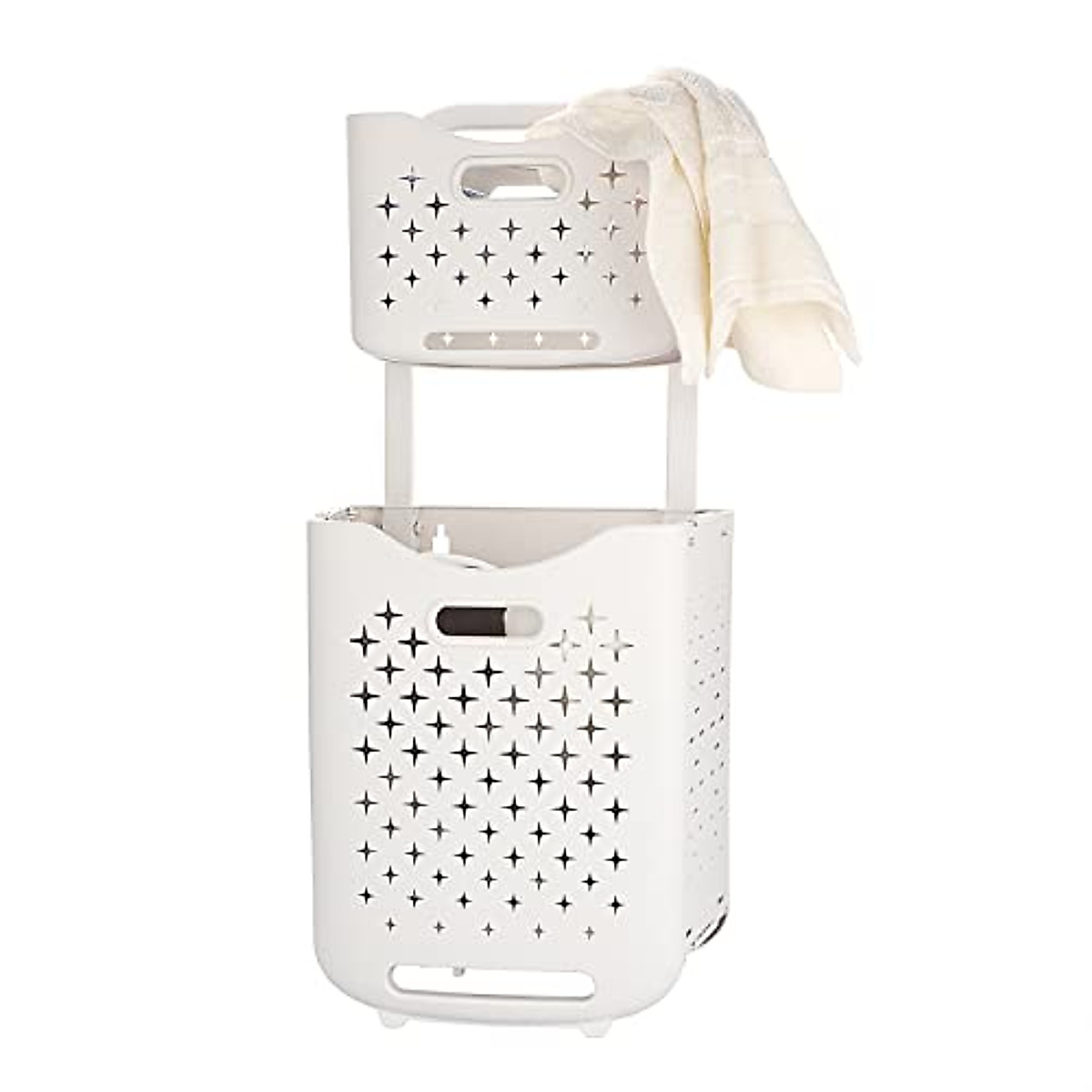 BTSKY Plastic Collapsible Laundry Baskets Wall Hanging Dirty Clothes Hamper with Hidden Pull-rod Multifunctional Plastic Laundry Baskets for Laundry Room Organization Bathroom Hotel and Camping, White