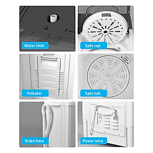 Portable Washing Machine, 26lbs Twin Tub Washer Mini Compact Laundry Machine with Drain Pump, Semi-automatic Twin Tube Washer for Apartment, Dorms, RVs, Camping and More (White & Grey)